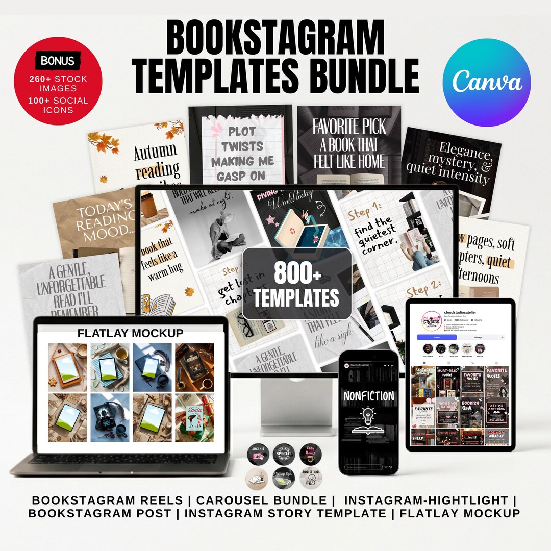 800+bookstagram Templates,bookish Social Media Kit,instagram Posts ...