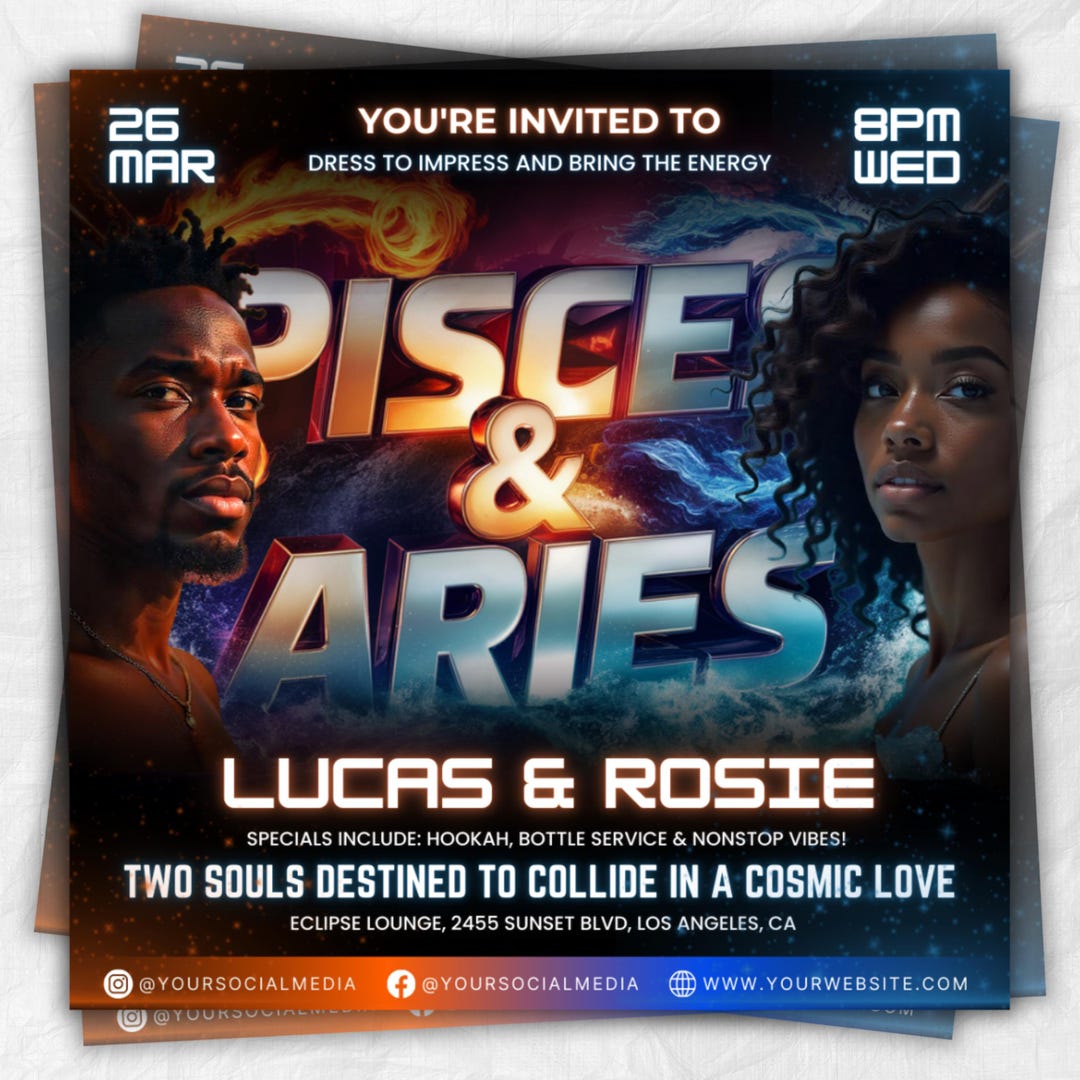 Pisces Birthday Flyer, Aries Birthday Flyer Templates, Girl Birthday ...