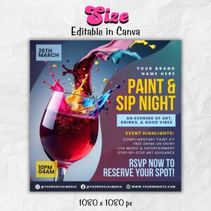 Paint and Sip Flyer, Paint Party Flyer, DIY Flyer Template Design ...