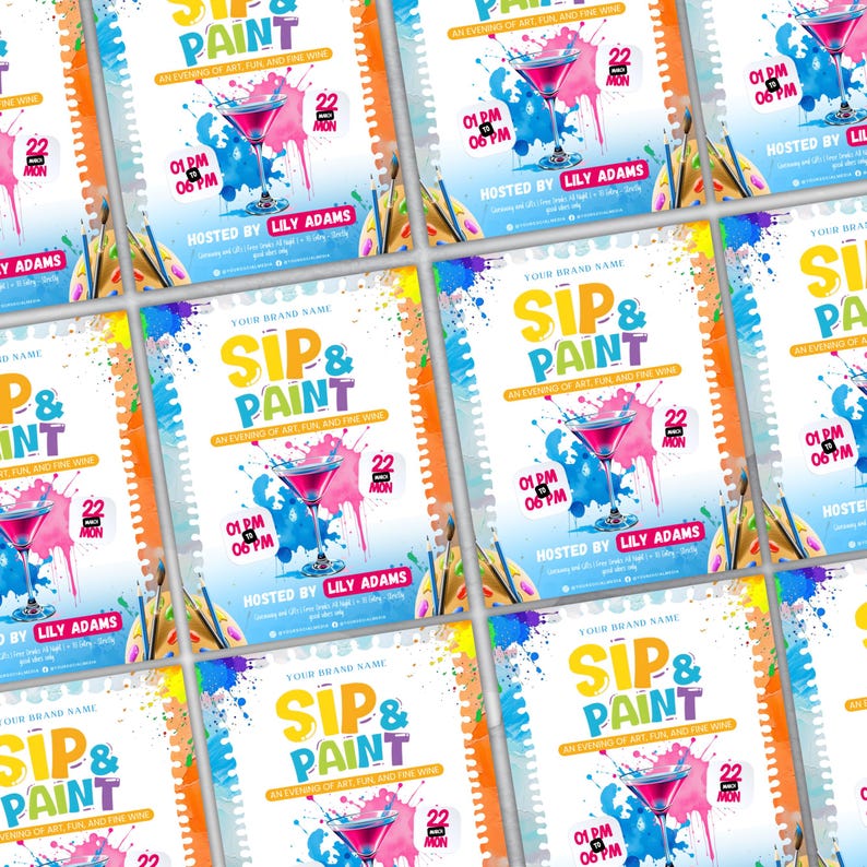 Sip and Paint Flyer, Paint Party Flyer, DIY Flyer Template Design ...