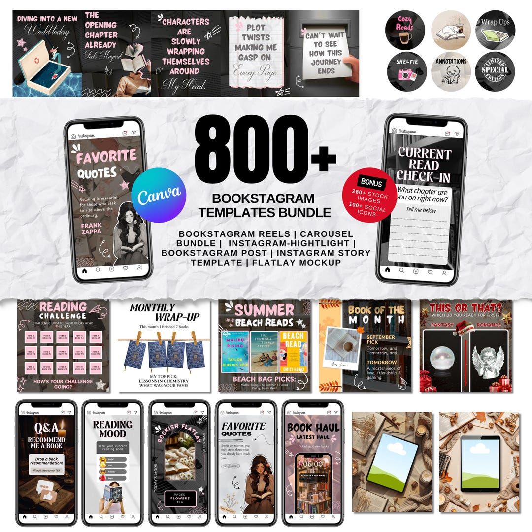 800+bookstagram Templates,bookish Social Media Kit,instagram Posts ...