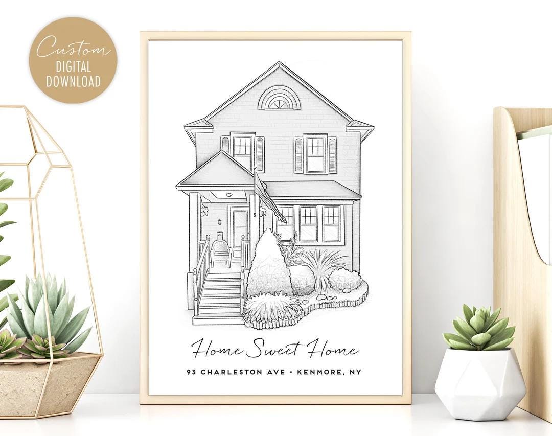 Custom House Sketch,digital Drawing, Personalized Home Drawing, Line ...