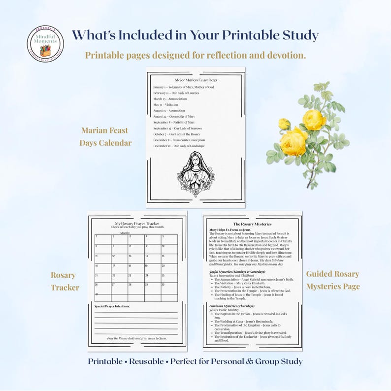 Catholic Bible Study Printable: Marian Devotional Journal & Rosary ...