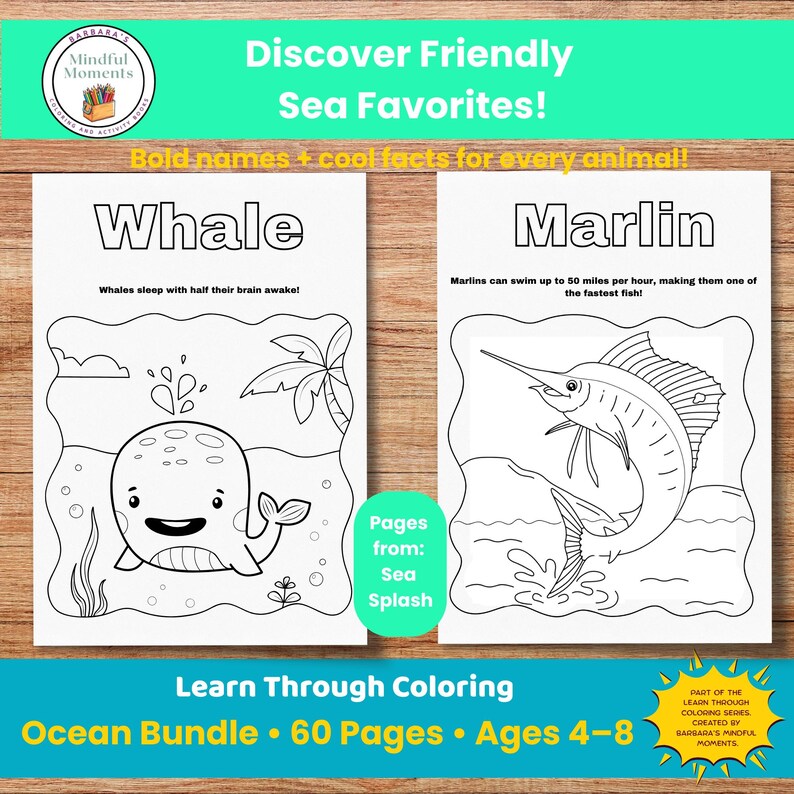 Ocean Animal Printable Bundle | Kids Coloring Pages + Fun Facts | Learn ...