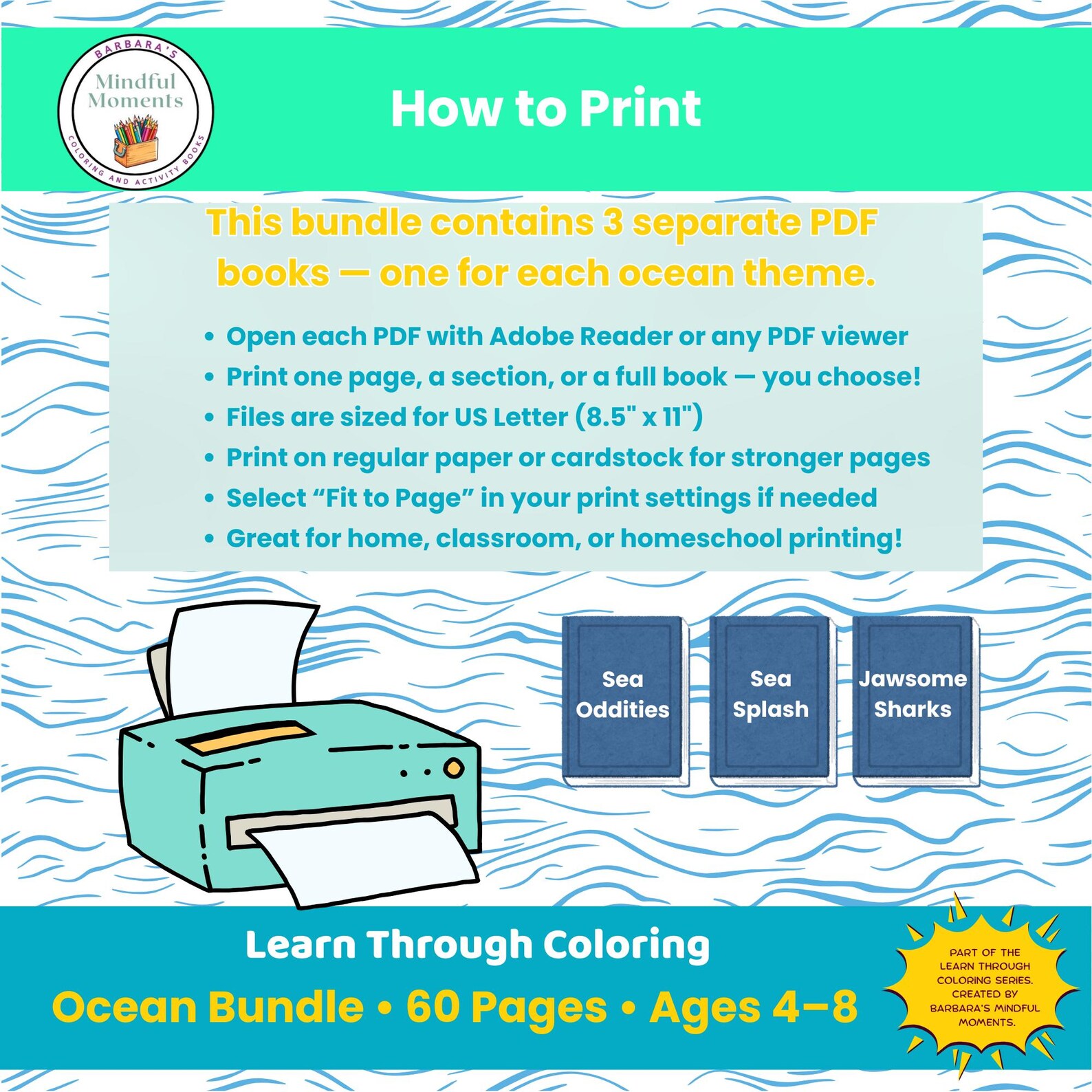 Ocean Animals Coloring Pages: Fun Facts, Sea Life Learning (digital ...