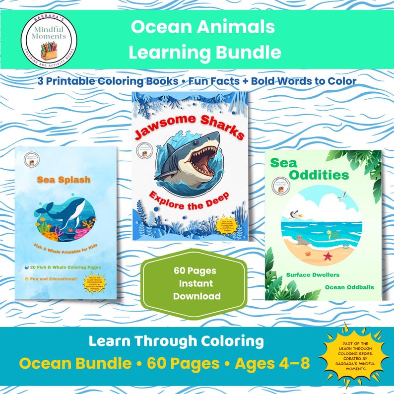 Ocean Animals Coloring Pages: Fun Facts, Sea Life Learning (digital ...