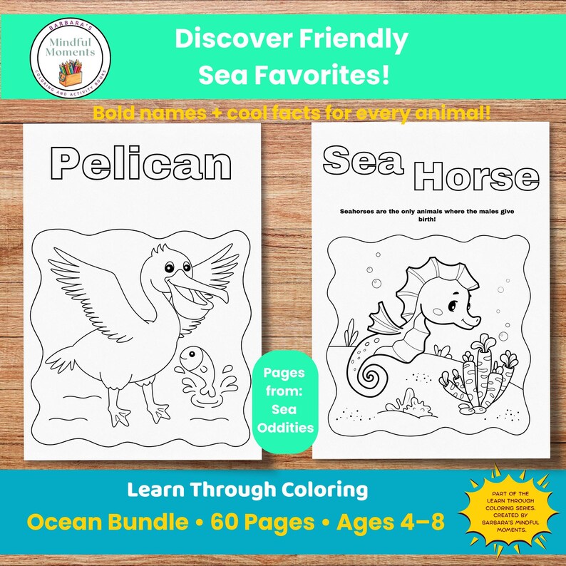 Ocean Animals Coloring Pages: Fun Facts, Sea Life Learning (digital ...