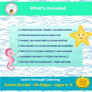 Ocean Animals Coloring Pages: Fun Facts, Sea Life Learning (digital ...