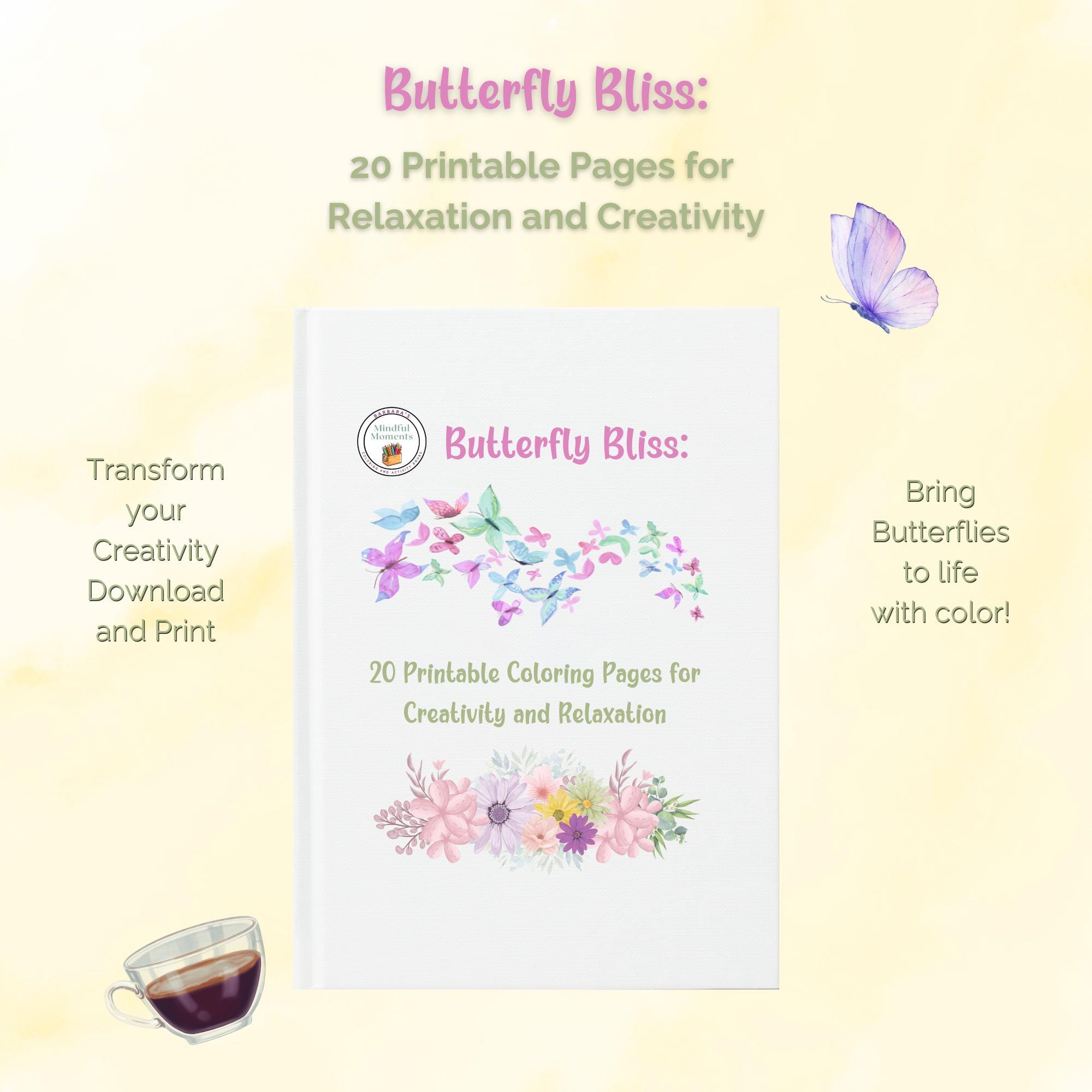 Butterfly Coloring Pages: 20 Printable Designs for Adults (digital ...