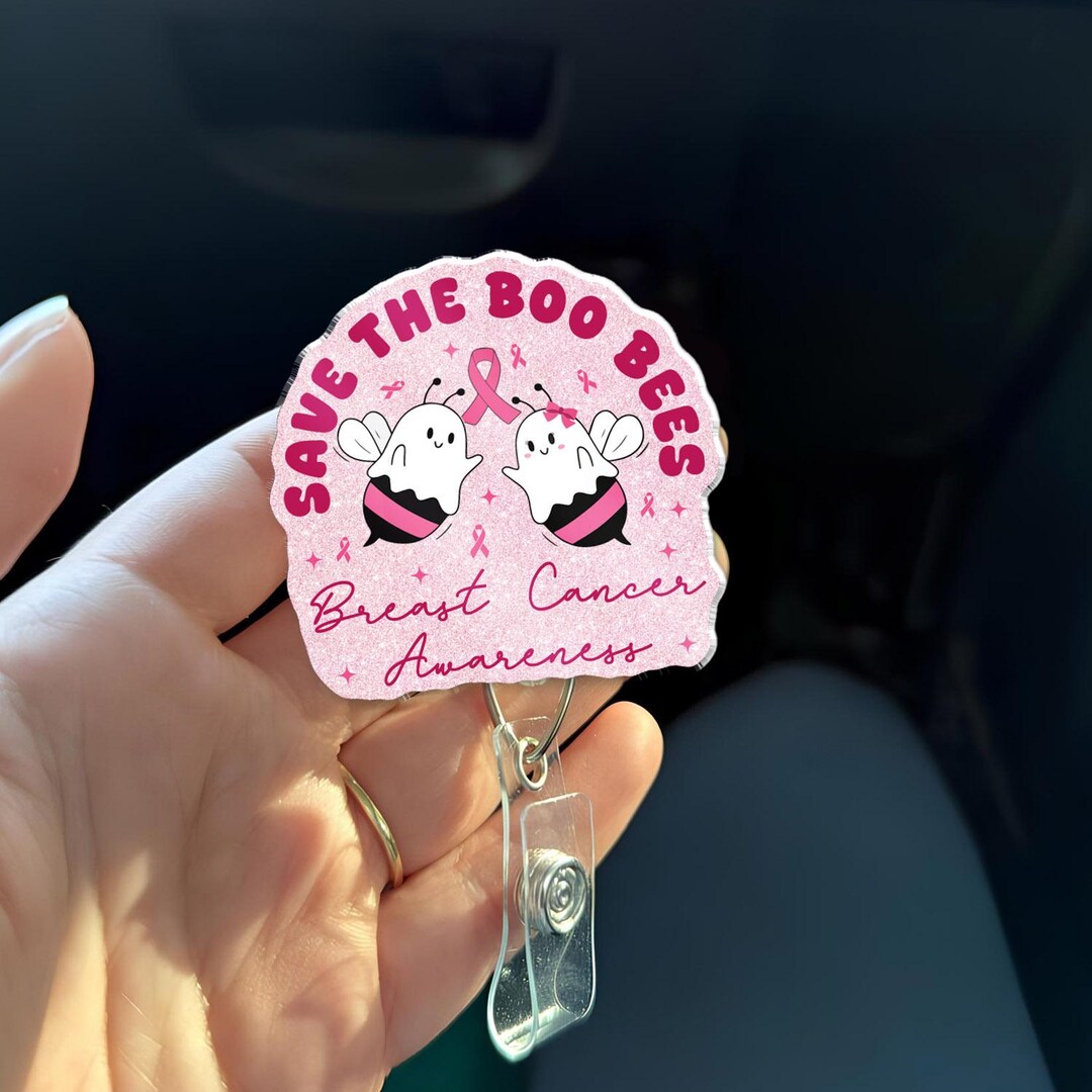 Save the Boo Bees Badge Reel – Breast Cancer Awareness Retractable ID ...