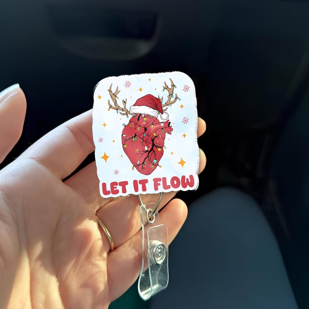 Let It Flow Heart Christmas Badge Reel, Cardiac Nurse Badge Holder ...