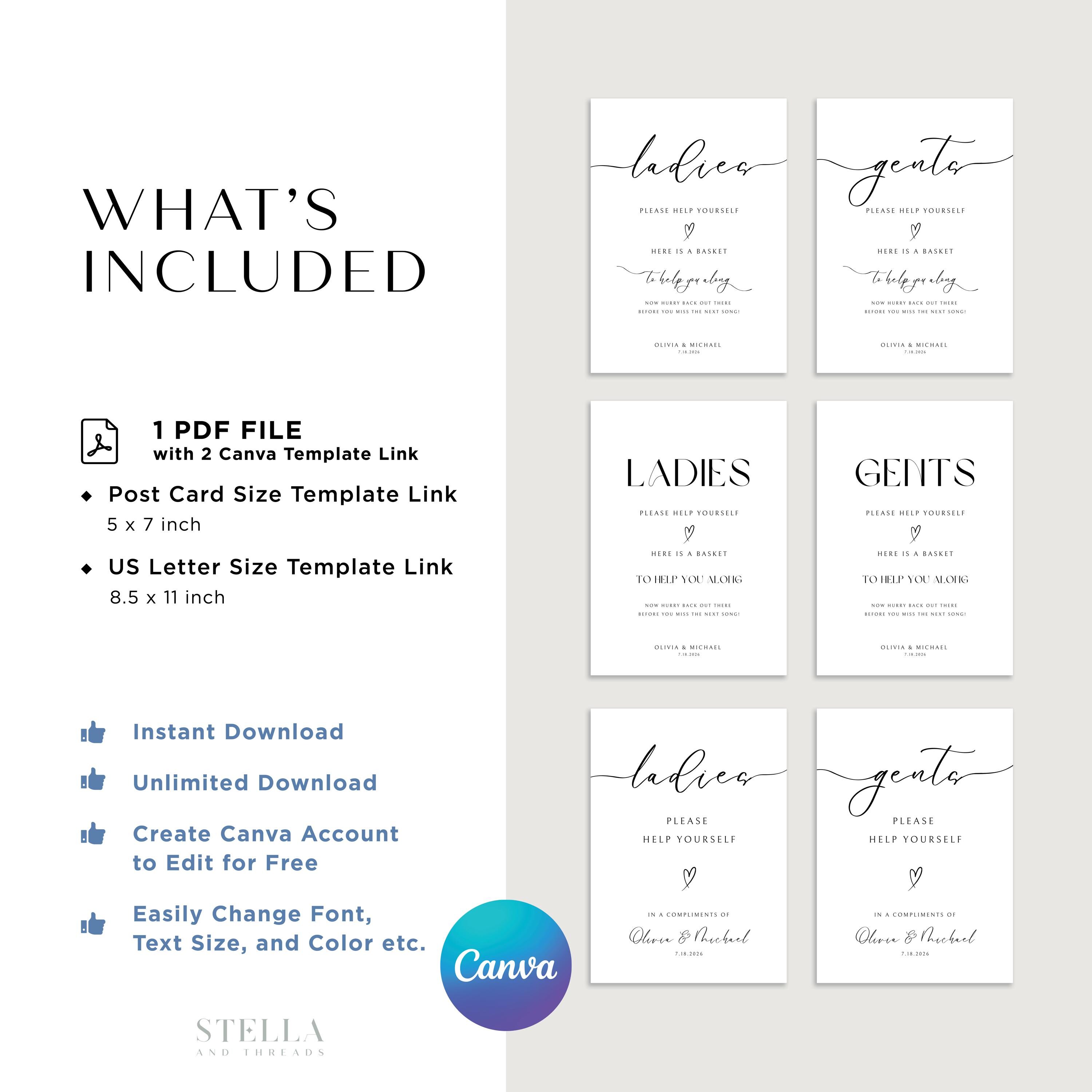 Wedding Bathroom Basket Sign | Wedding Canva Template | Compliments ...