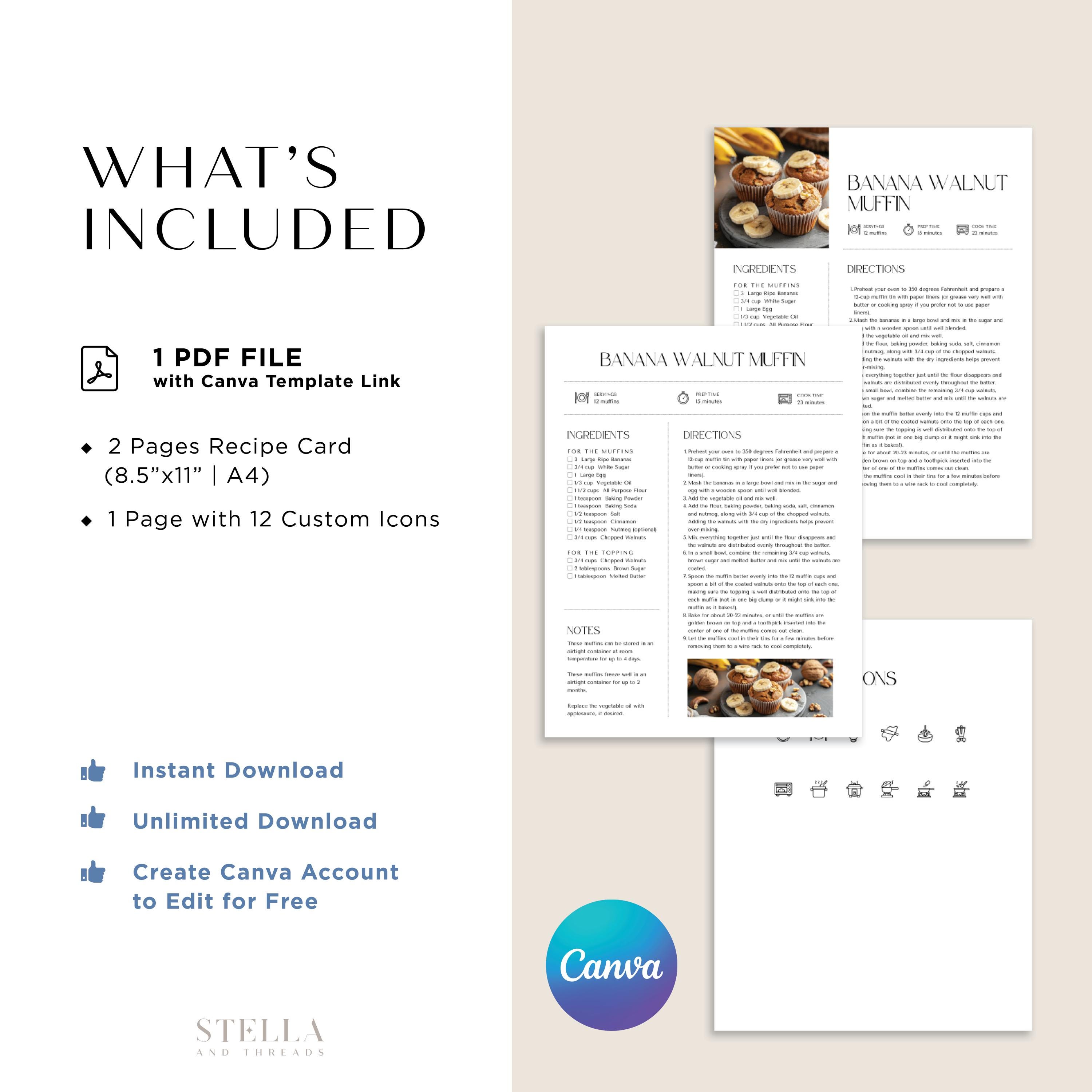 Simple Recipe Card, Digital Family Recipe Cards, Personalized Recipe ...