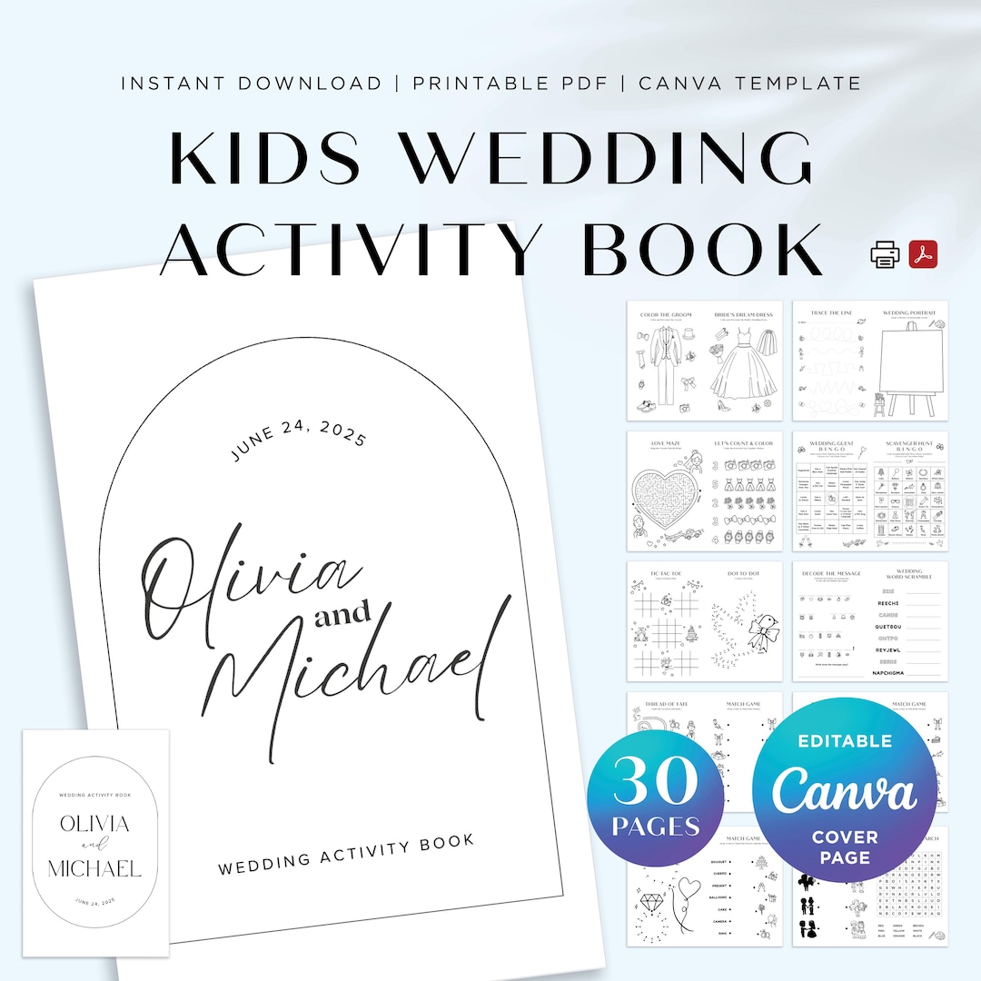 Personalized Wedding Activity Book, 30 Activity Sheets for Kids, Kids ...