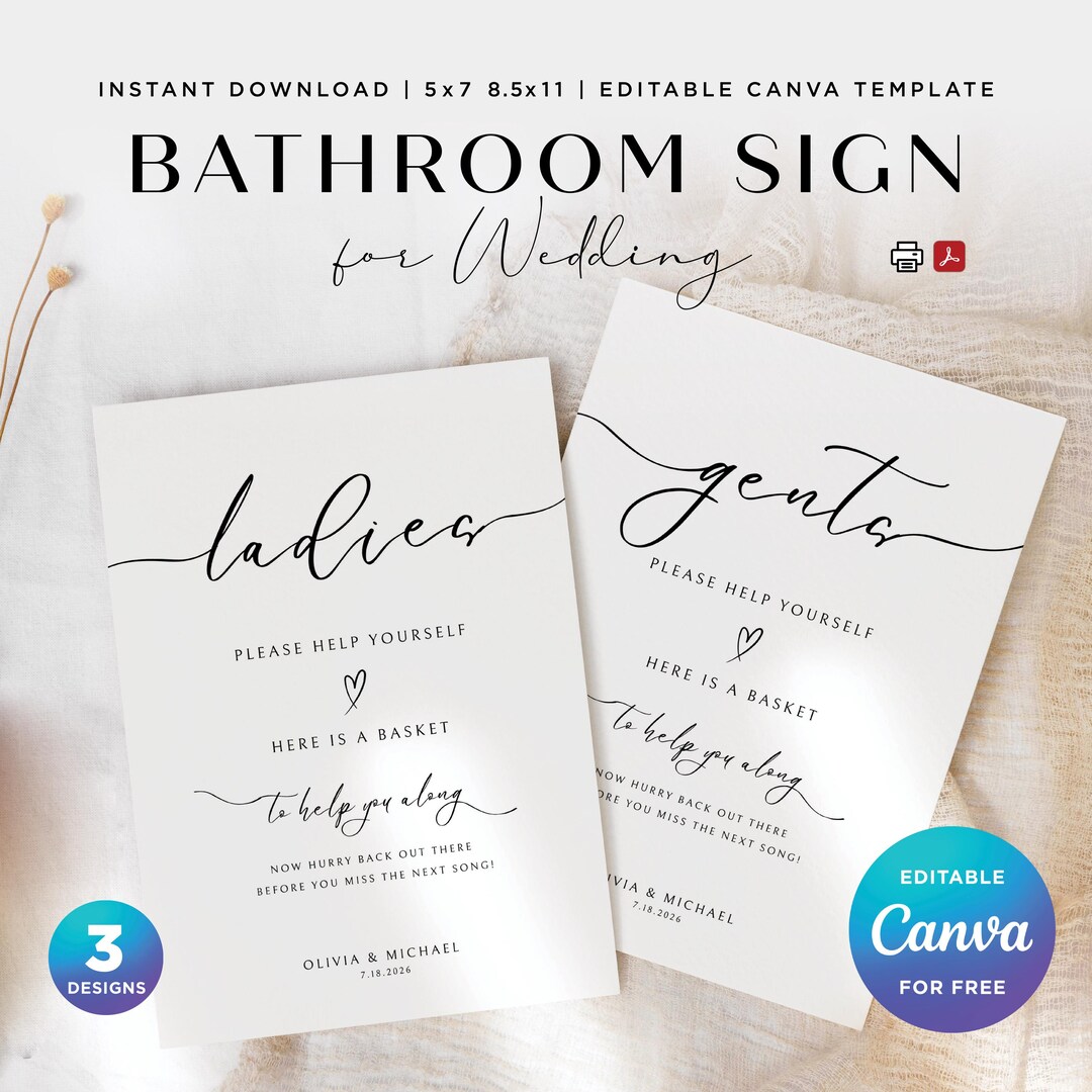 Wedding Bathroom Basket Sign | Wedding Canva Template | Compliments ...