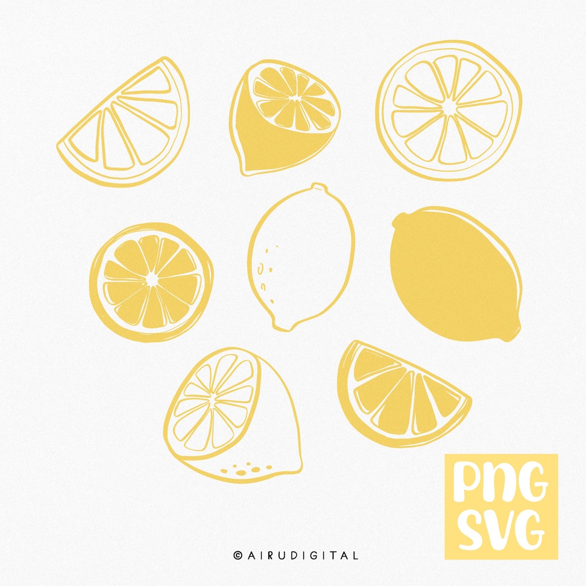 Hand Drawn Whimsical Lemon, PNG SVG Handdrawn Lineart, Icon Doodle ...