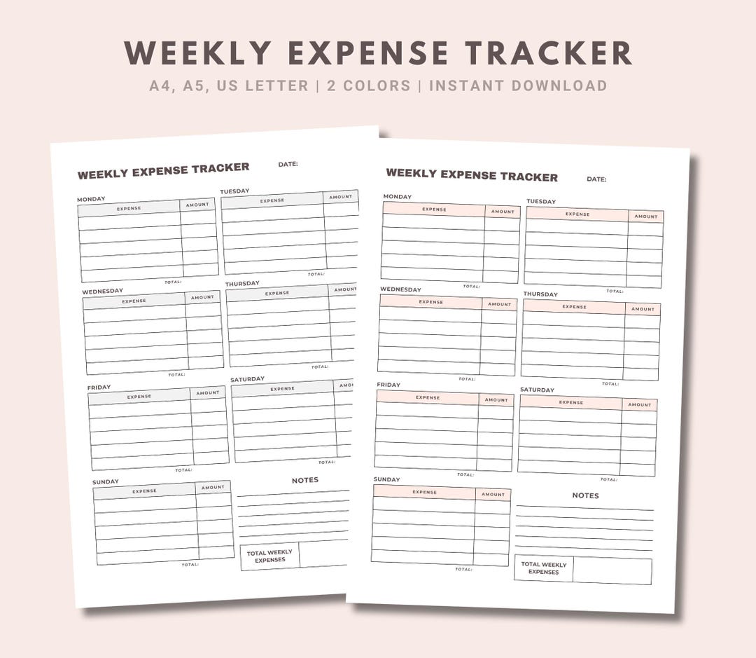 Printable Weekly Expenses Tracker, Instant Download, Weekly Budget ...