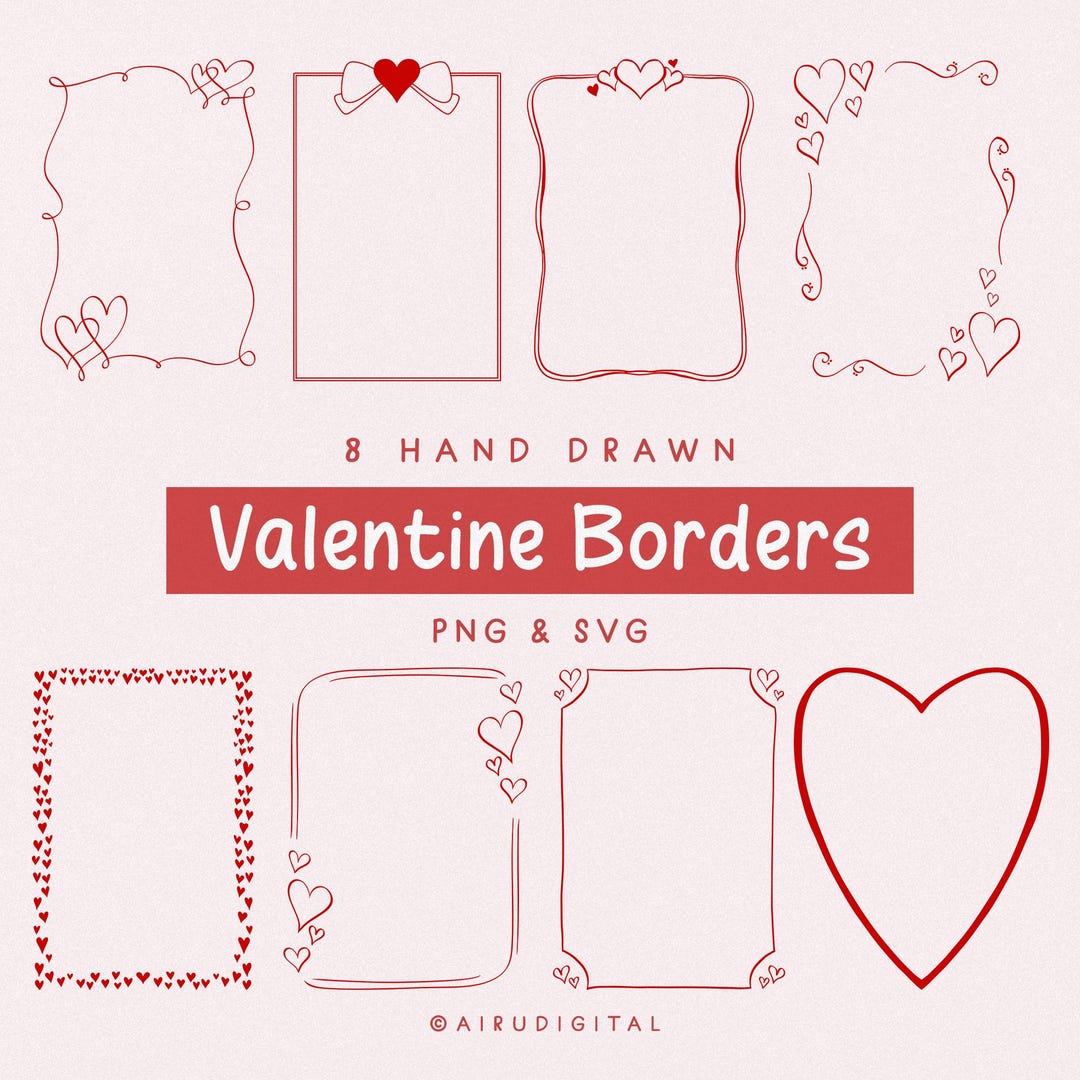 Hand-drawn Valentine Borders PNG & SVG Bundle – Minimalist Coquette ...