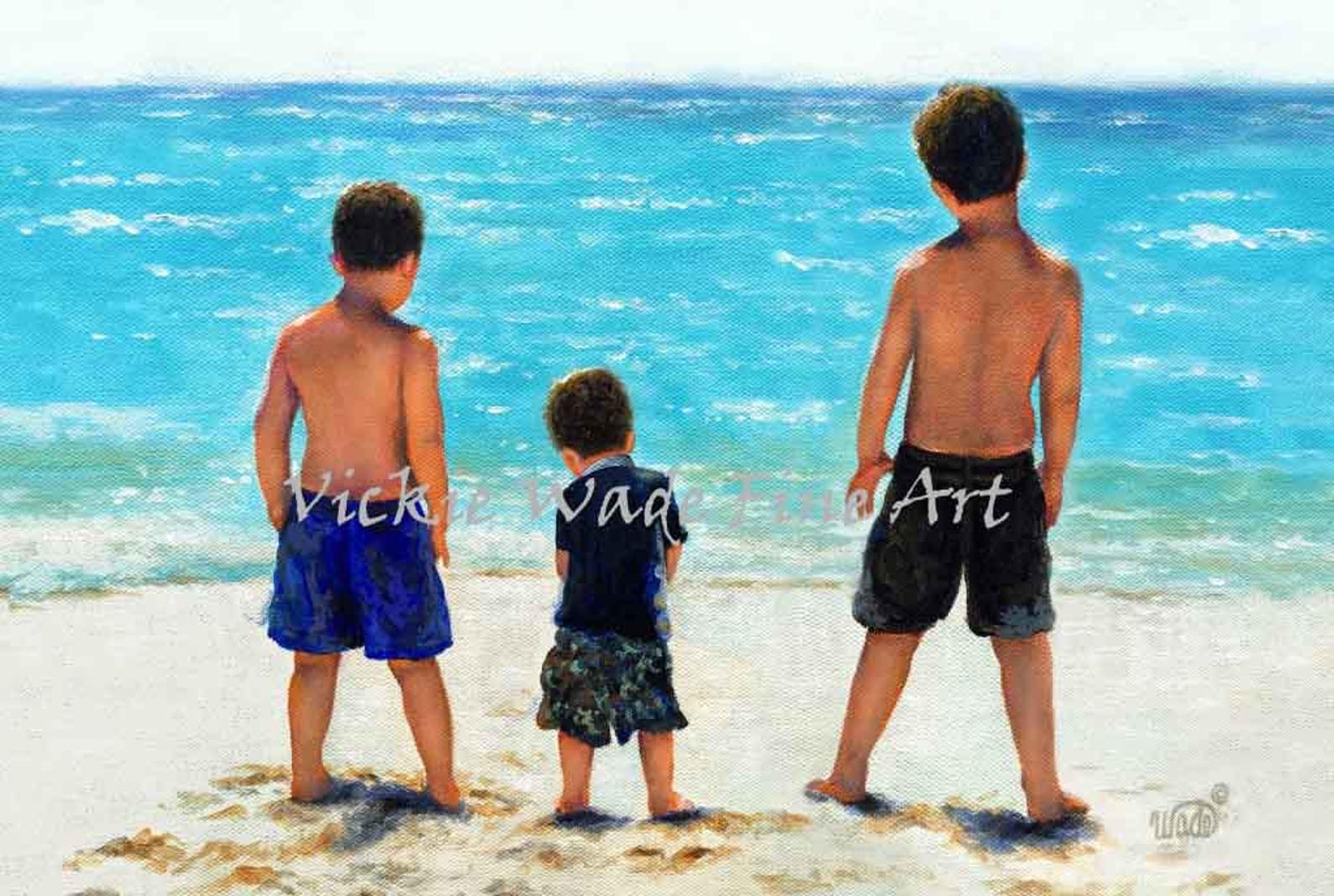 Three Beach Boys Art Print: Aqua Sea, Brothers by Vickie Wade - Etsy