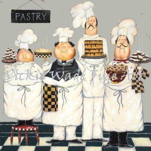Four Tall Pastry Chefs Art Print: Whimsical Kitchen Wall Decor - Etsy