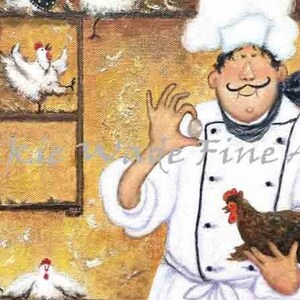 Chicken Chef Art Print Fat Chef's Chef Art Kitchen Wall Art Egg Farmer ...