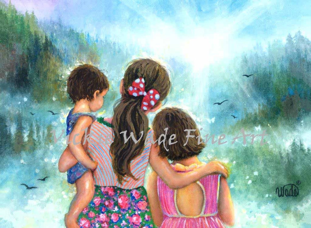 Three Sisters Art Print Three Girls, Three Brunette Sisters, Three ...