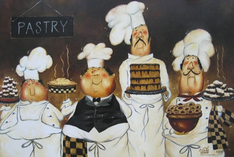 Four Pastry Chefs Art Print fat chef wall art funny chefs | Etsy
