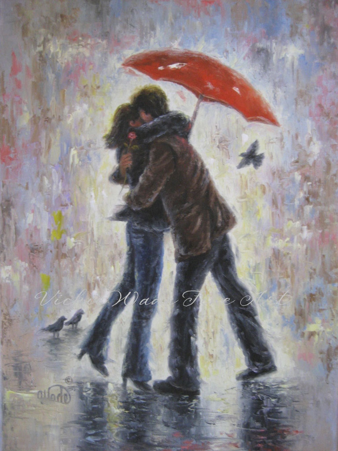 Kiss in the Rain ORIGINAL Painting Lovers Kissing Painting - Etsy