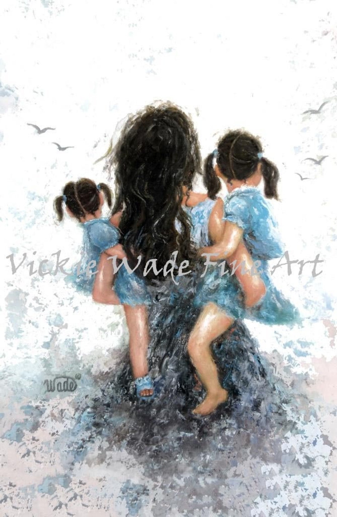 Mother and Two Daughters Art Print: Loving Family Illustration - Etsy