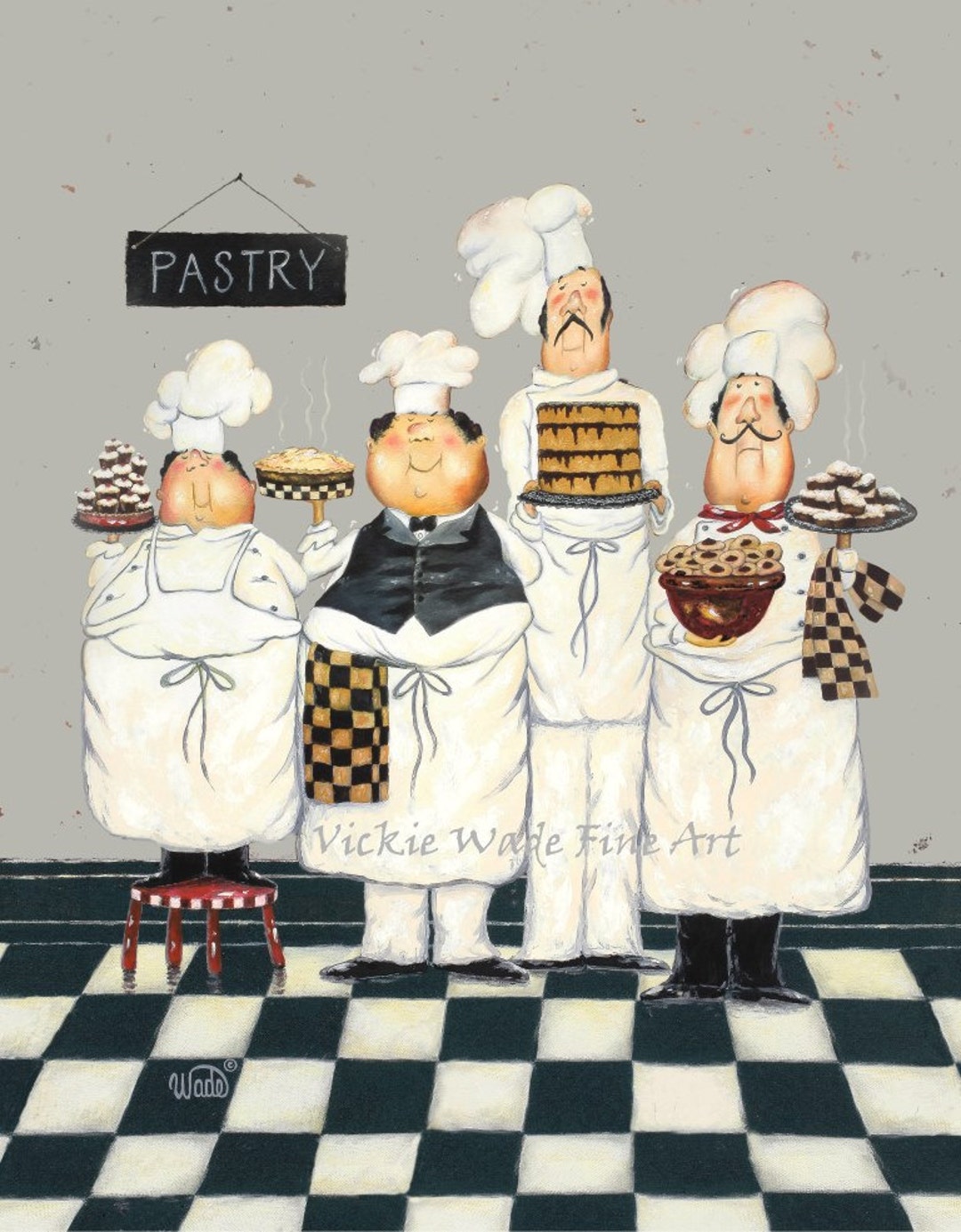 Four Tall Pastry Chefs Art Print: Whimsical Kitchen Wall Decor - Etsy