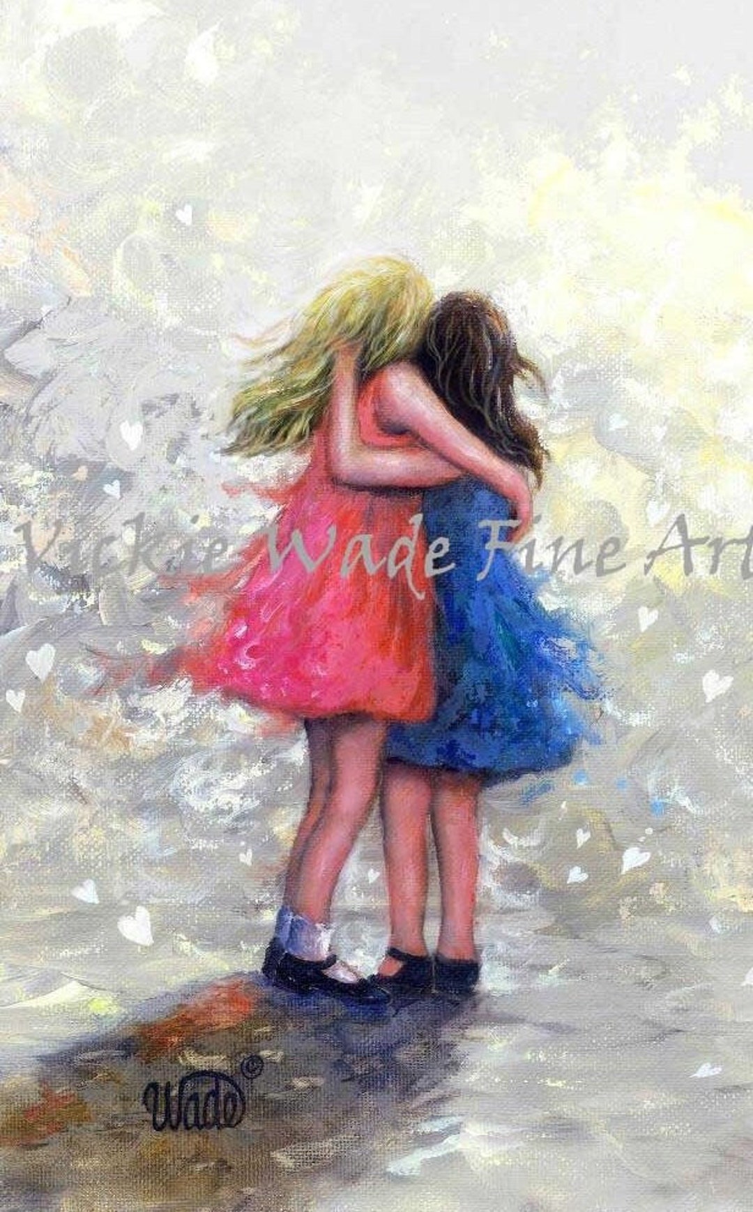 Two Sisters Art Print: Brunette and Blonde Hugging - Etsy