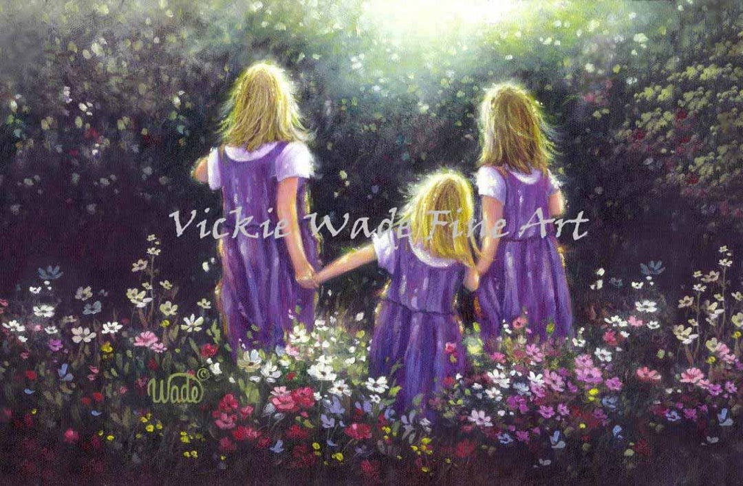 Three Sisters Art Print, Flower Garden, Three Daughters, Three Girls ...