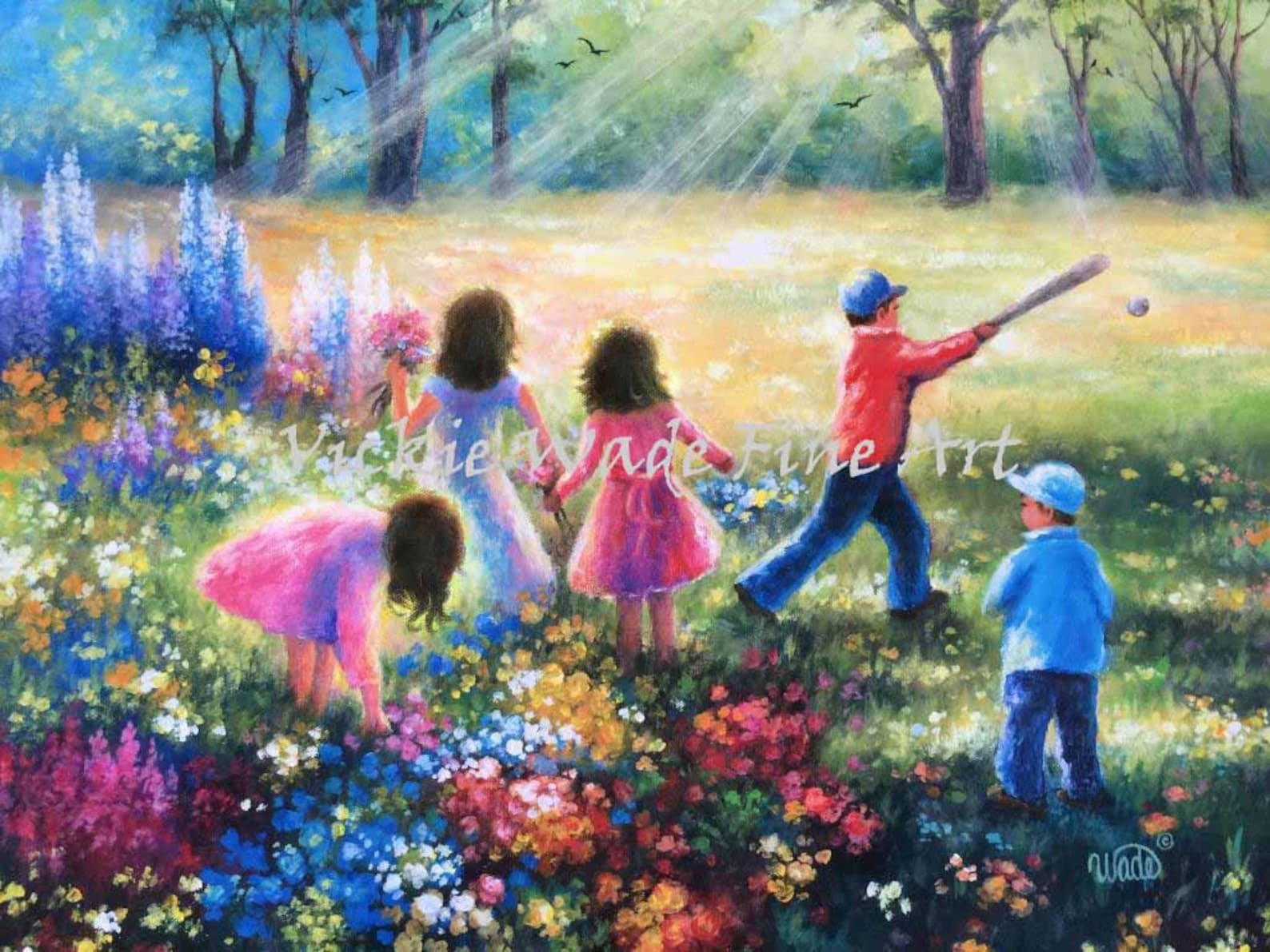 Five Children Playing Art Print Five Kids Happy Kids Summer | Etsy