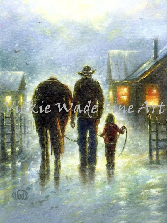Cowboy Dad & Daughter Art Print Father Daughter Art. Cowboy - Etsy