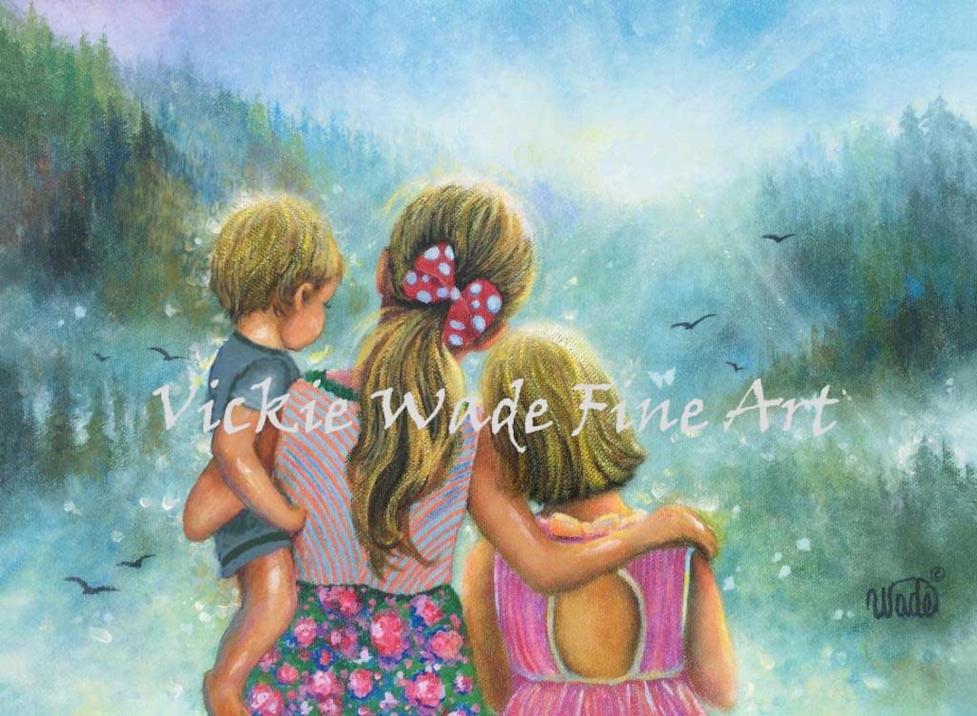 Two Sisters Baby Brother Art Print Two Girls Baby Boy Blondes Blonde ...