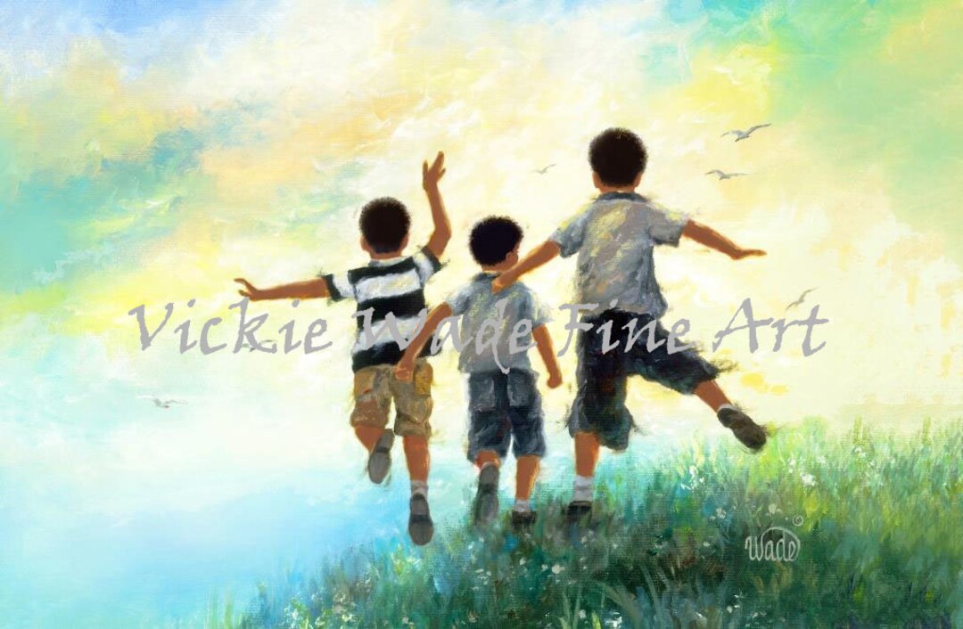 Three Brothers Art Print: African American Boys Leaping Outdoors - Etsy