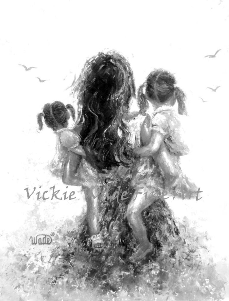 Mother Two Daughters Art Print mother paintings mom two | Etsy