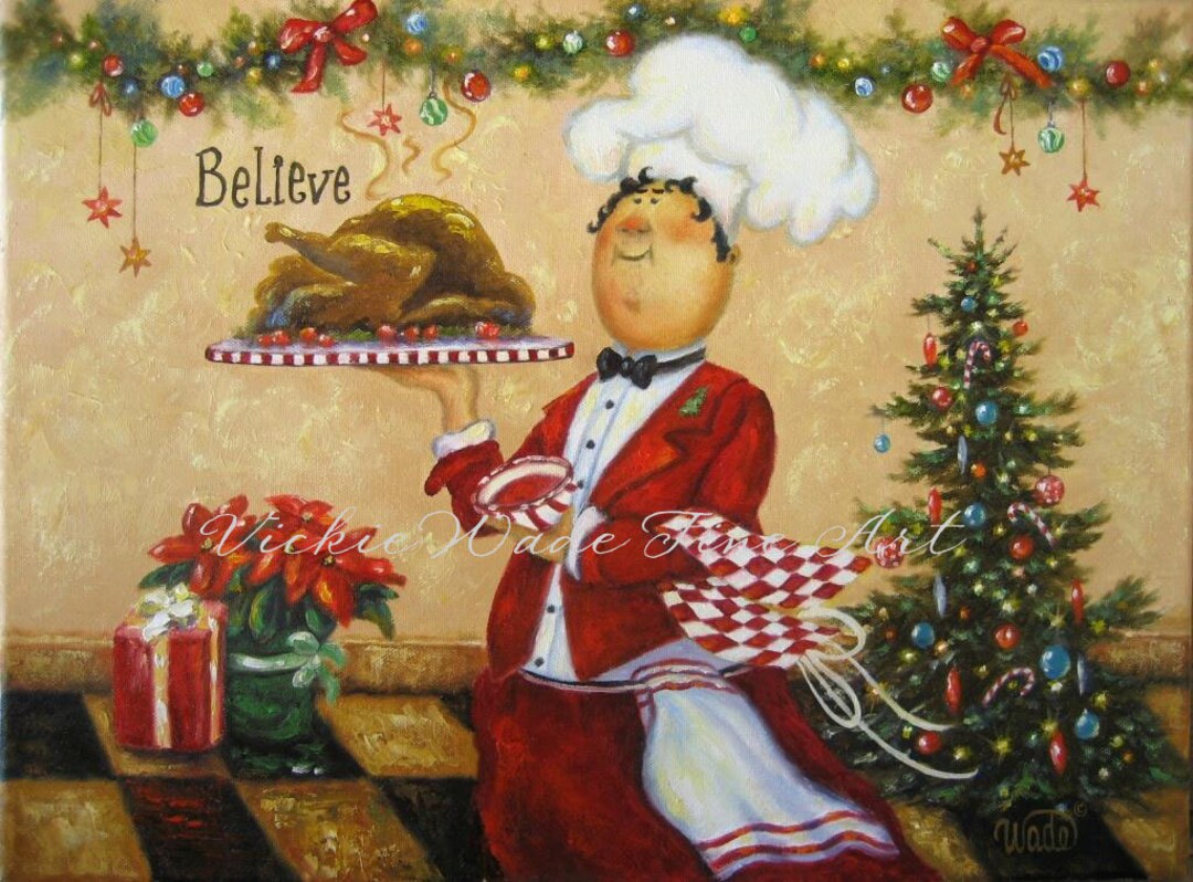 Christmas Chef Art Print, Fat Chefs Christmas Chef Paintings Chef ...