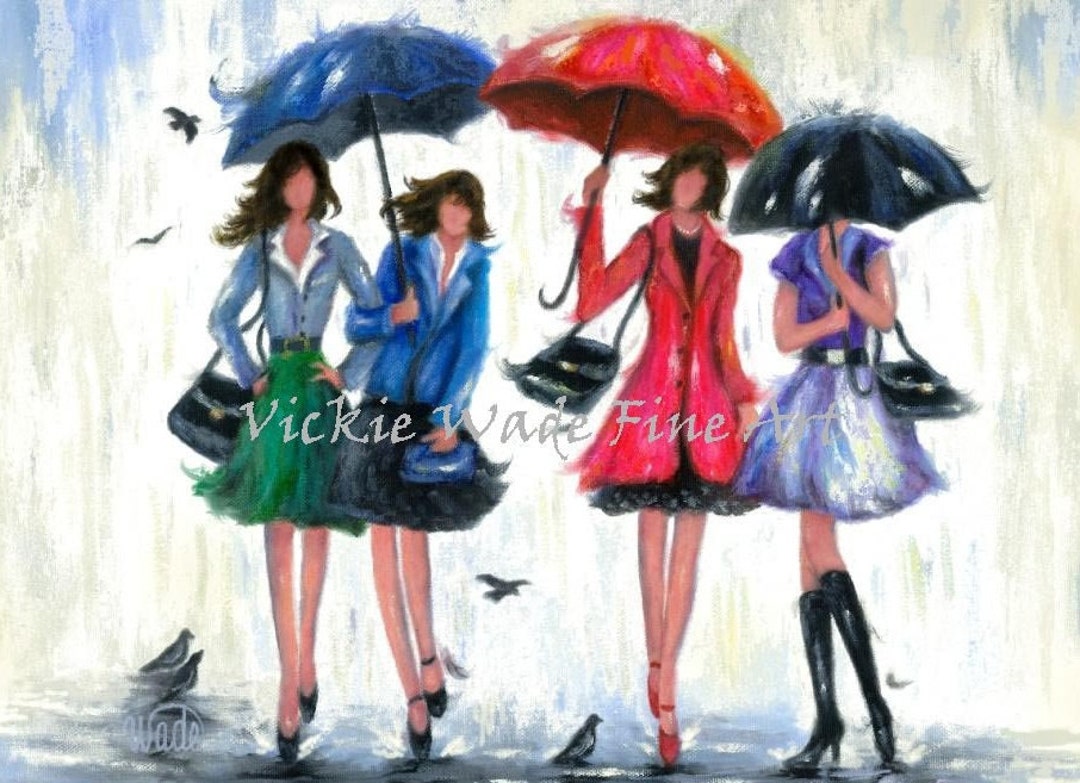 Four Sisters Art Print: Fashion Girls With Umbrellas - Etsy