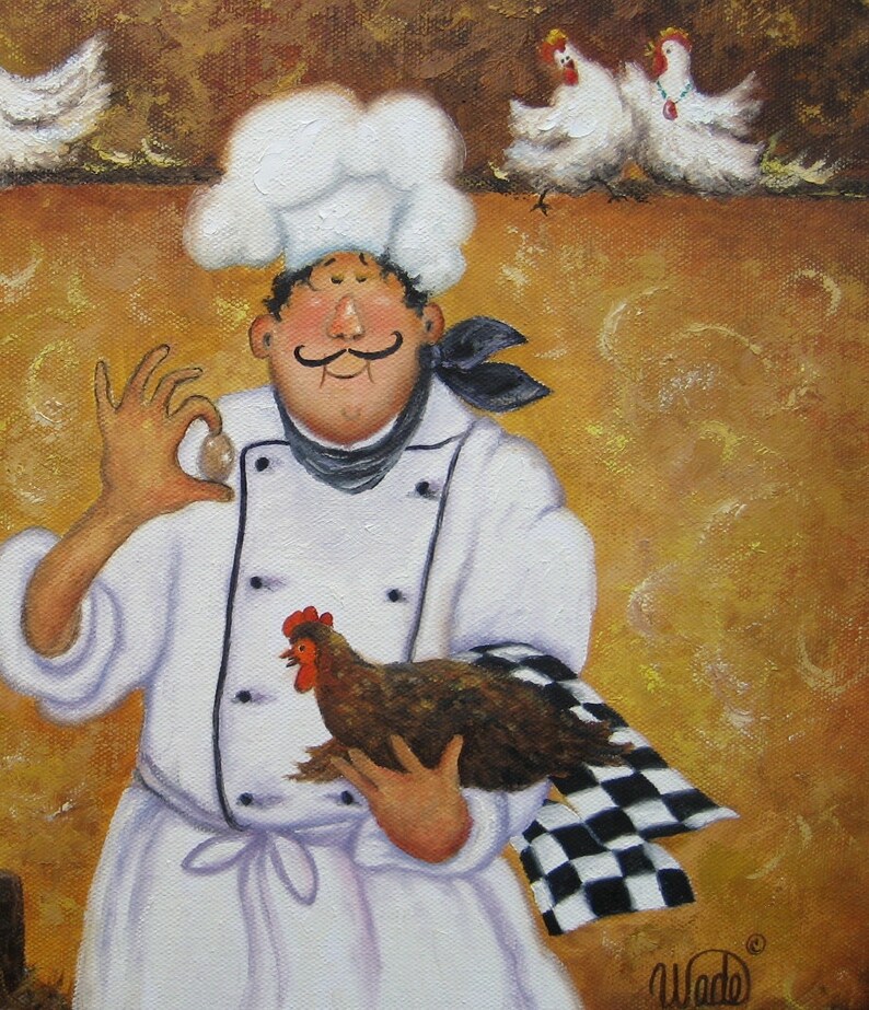 Chicken Chef Art Print Fat Chefs Chef Art Kitchen Wall Art Egg - Etsy