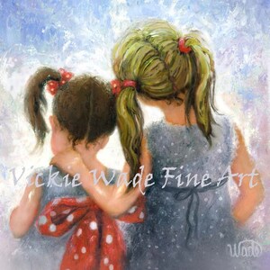 Two Sisters Art Print, Two Girls, Loving Sisters, Two Daughters, Big ...