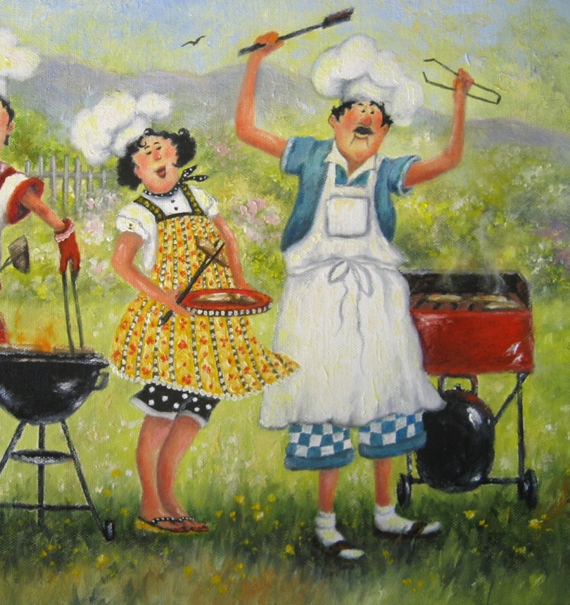 Chefs Art Print fat chefs chef paintings chef art BBQ | Etsy