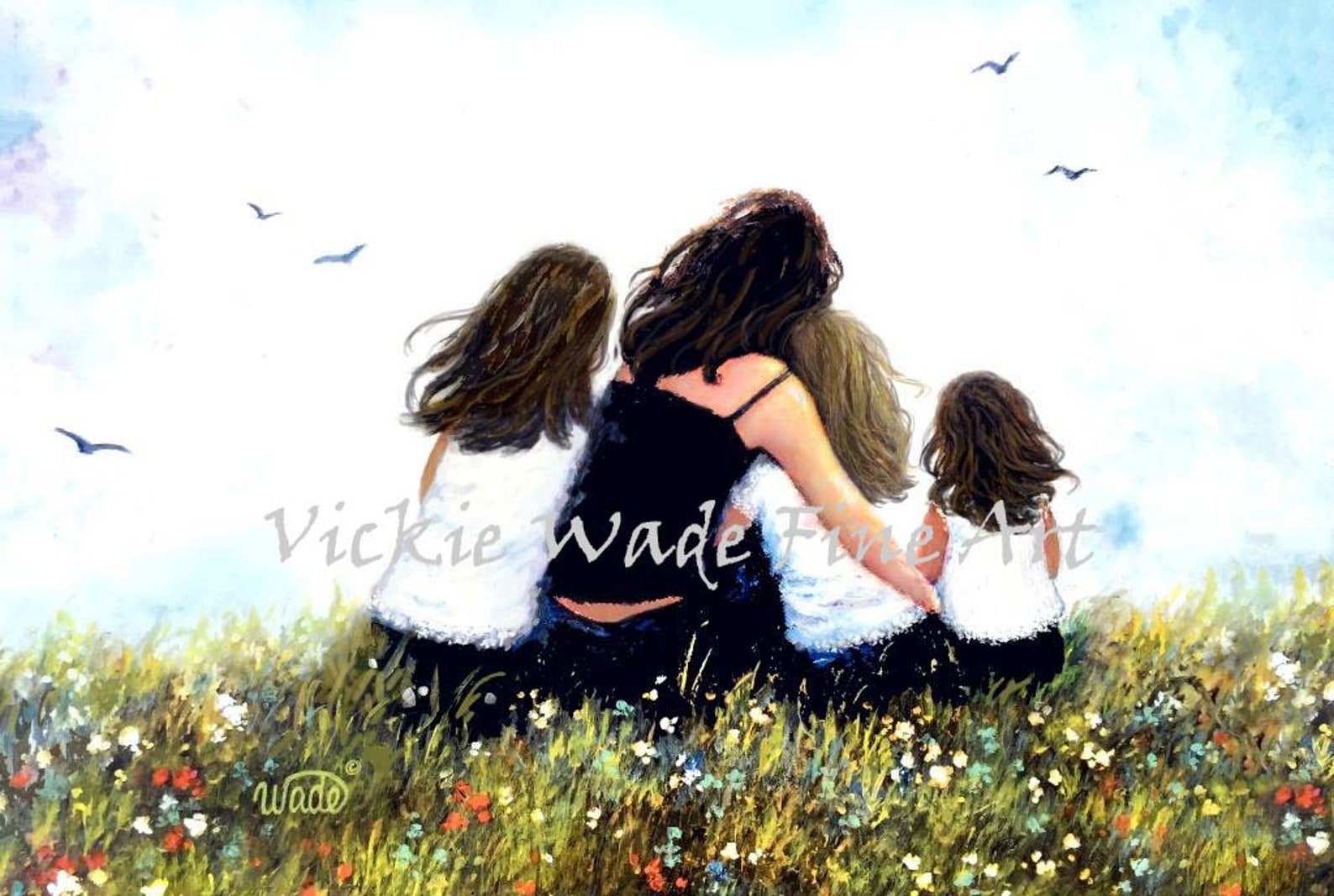 Mutter drei Töchter Art Print, Mutter Gemälde, Mutter, drei Mädchen ...