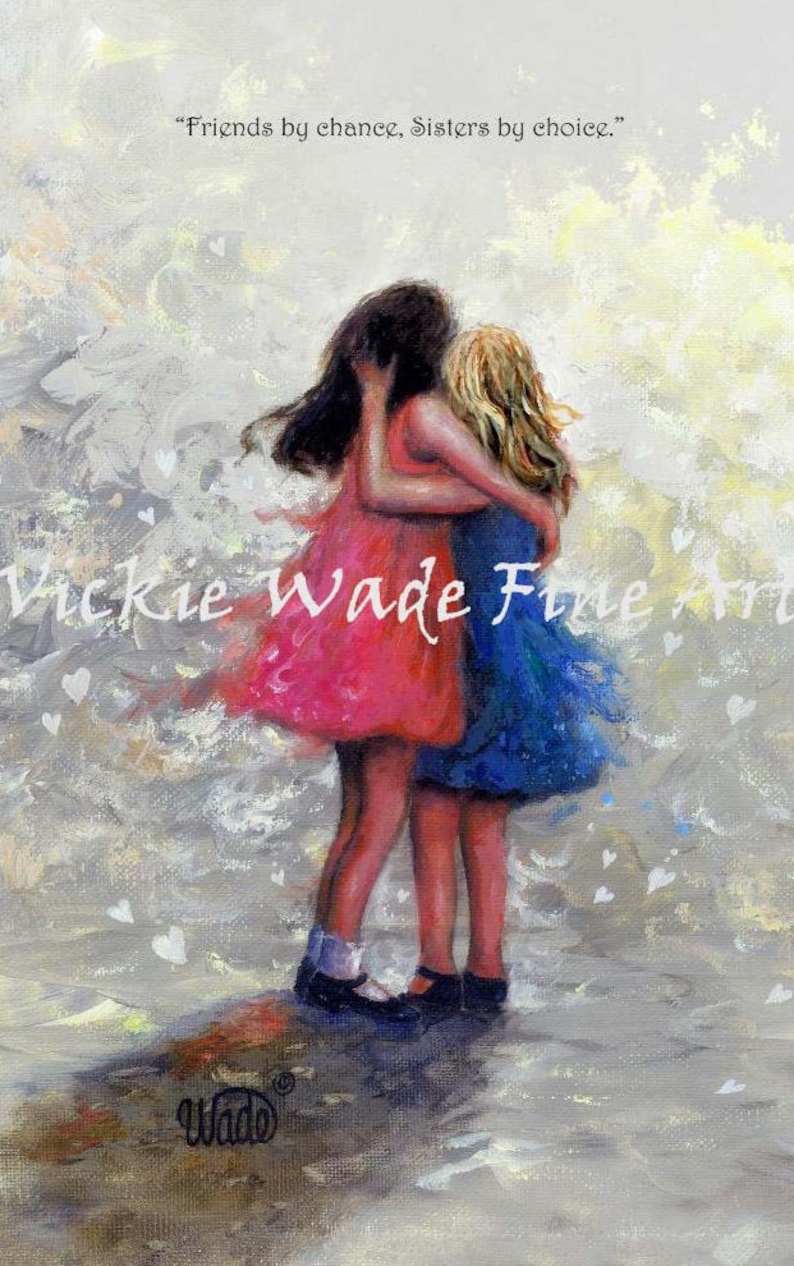 Two Sisters Art Print Two Girls Brunette and Blonde Wall | Etsy