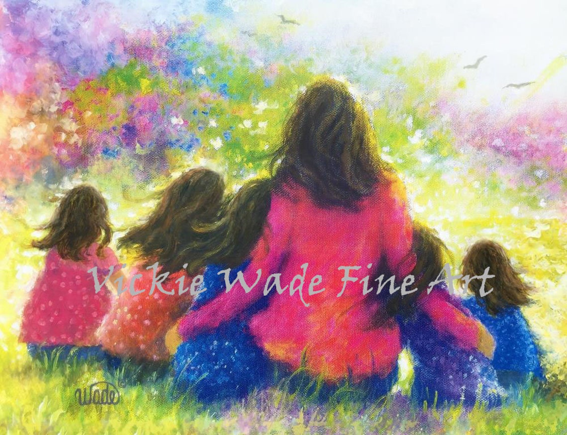 Mother and Five Daughters Art Print Five Sisters Wall Art | Etsy