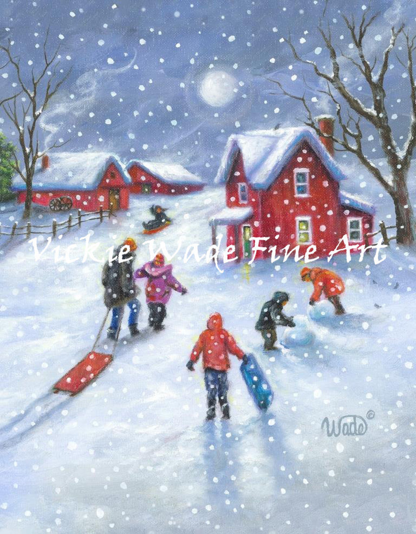 Children Playing in Snow Art Print, Five Snow Children, Kids in Snow ...