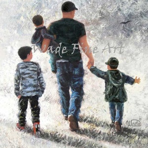 Father and Three Sons Art Print Bald Dad Three Sons Father | Etsy