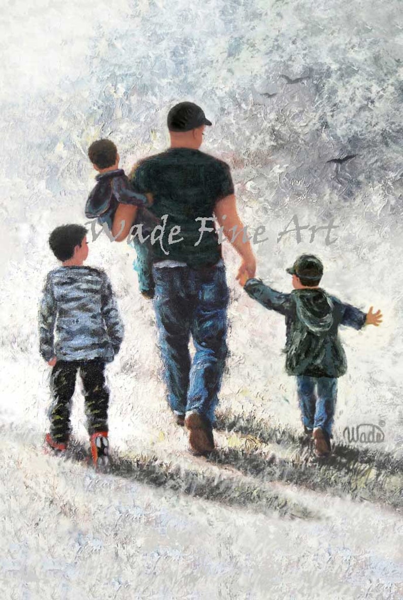 Father and Three Sons Art Print Bald Dad Three Sons Father | Etsy
