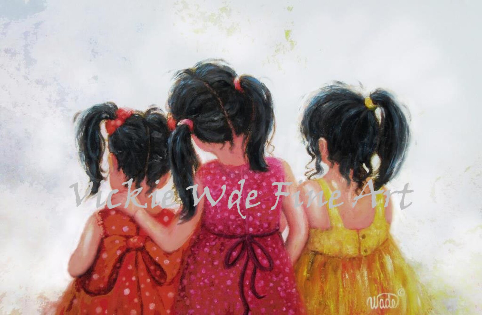Three Sisters Art Print Three Girls Art Brunette Girls Wall | Etsy