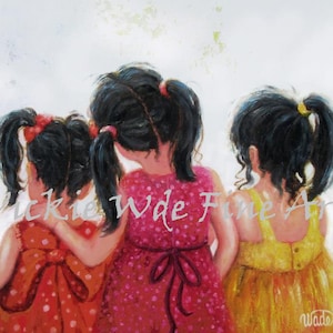 Three Sisters Art Print Three Girls Art Brunette Girls Wall | Etsy